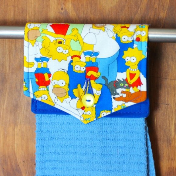 Hand Crafted | Kitchen | The Simpsons Blue Yellow Print Handmade Hanging Hand Towel Blue Cotton ...